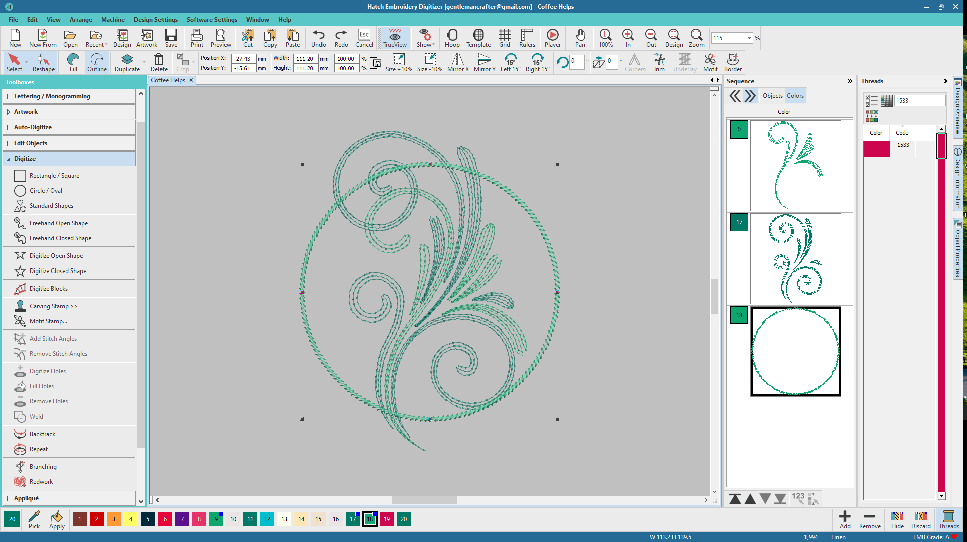 Trying Out Type with Hatch Embroidery Software, Coffee Helps ...