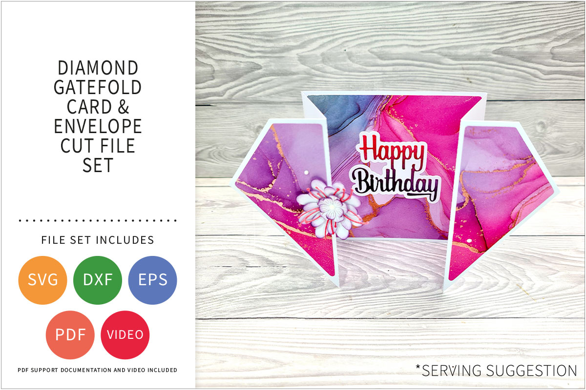 Diamond Shaped Gatefold Card Base and Envelope SVG Cut File Set ...