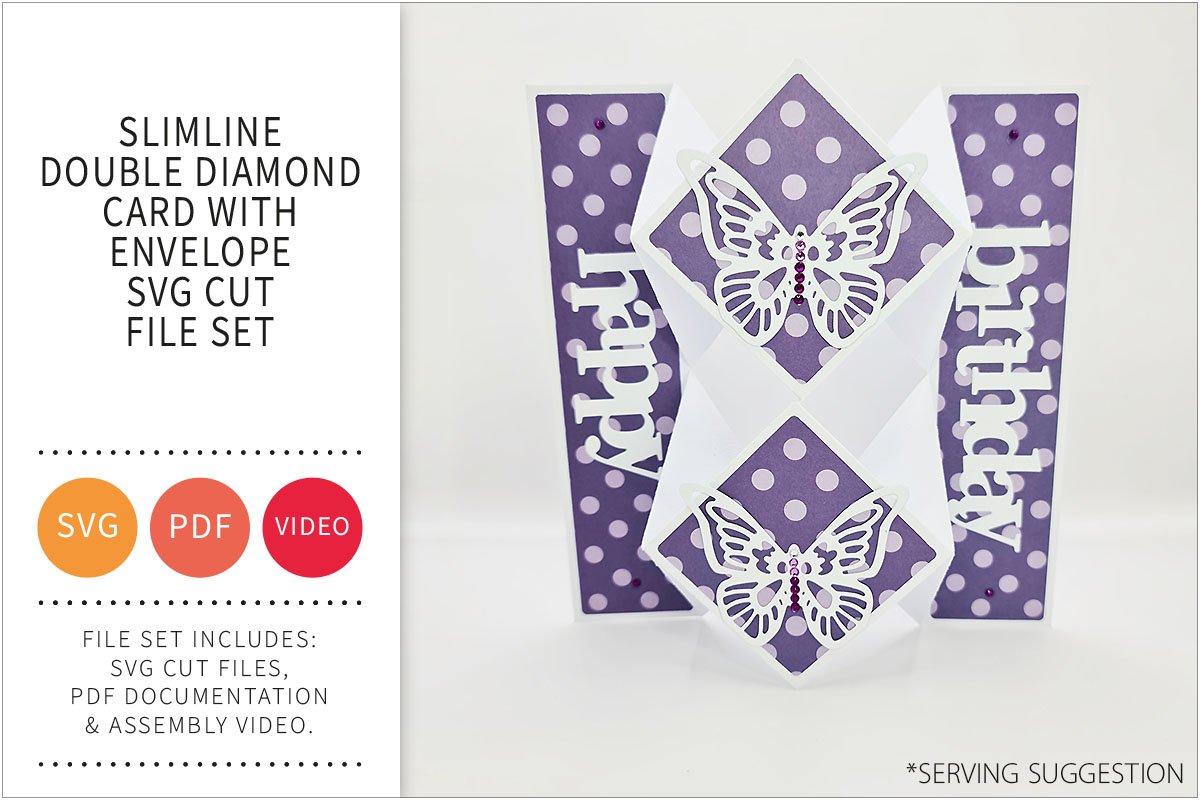 Slimline Double Diamond Front Card with Envelope SVG Cut File Set ...