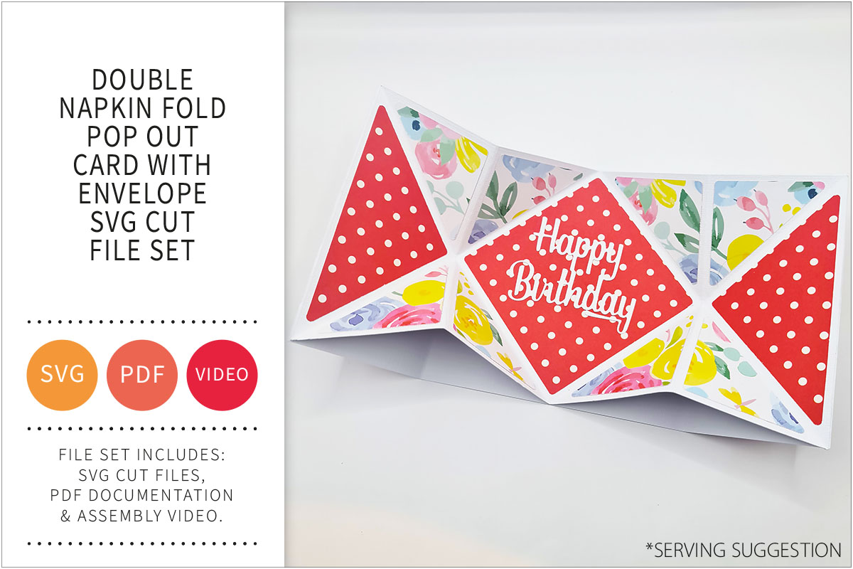 Double Napkin Fold Pop Out Card with Envelope SVG Cut File Set ...