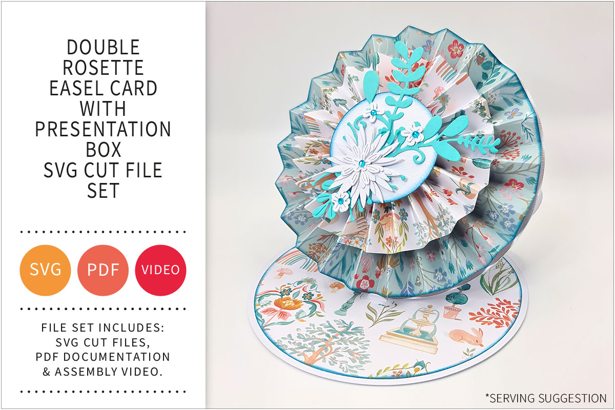 Double Rosette Easel Card with Presentation Box SVG Cut File Set ...